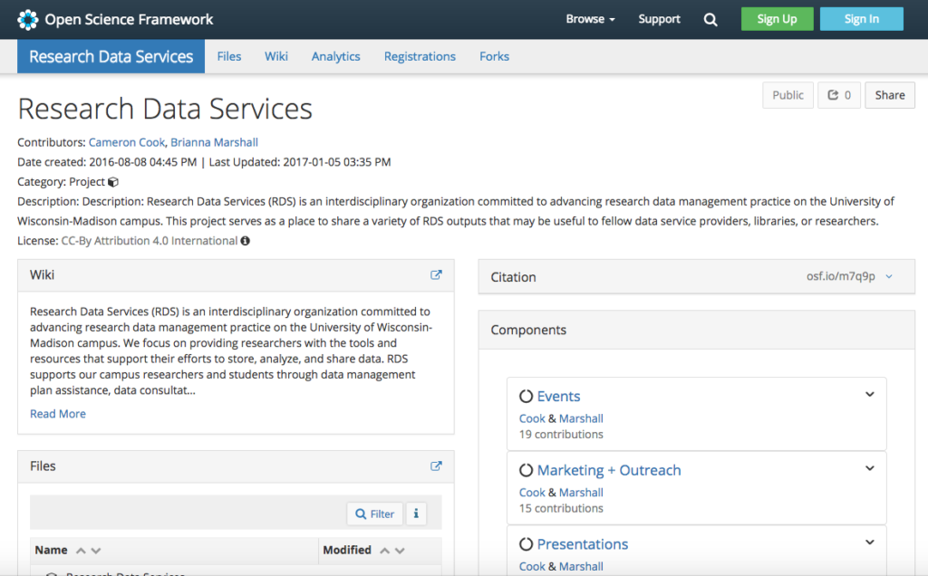 RDS on the Open Science Framework - Research Data Services