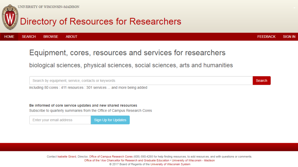 Tool: Research Cores - New Resource Directory - Research Data Services